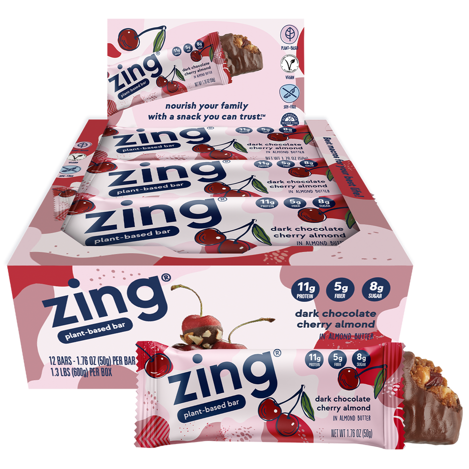 Dark Chocolate Cherry Almond Protein Bar | Zing Bars | Plant Based